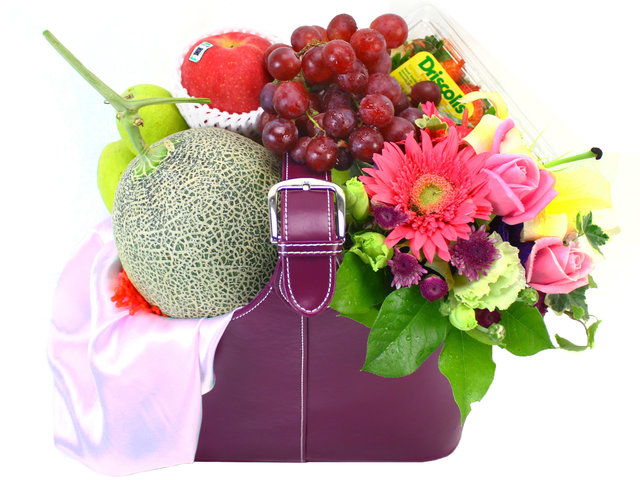 Fruit Basket - Tall Leather Fruit Hamper & Flower - L10234 - Give Gift ...